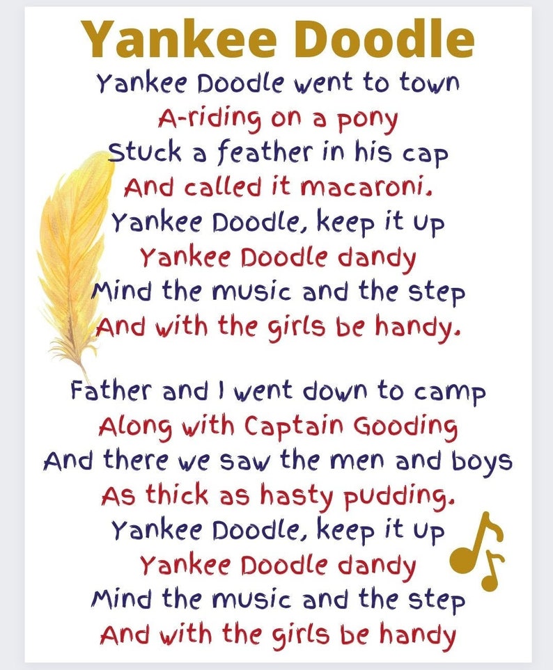 Yankee Doodle Song Lyrics Digital Download - Folk Song - Morning Time ...