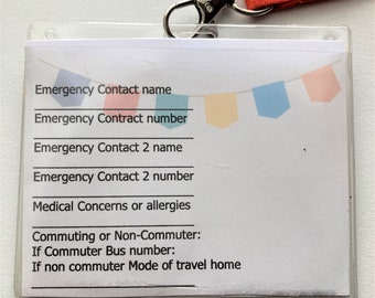 Emergency Contact Card Student - Etsy