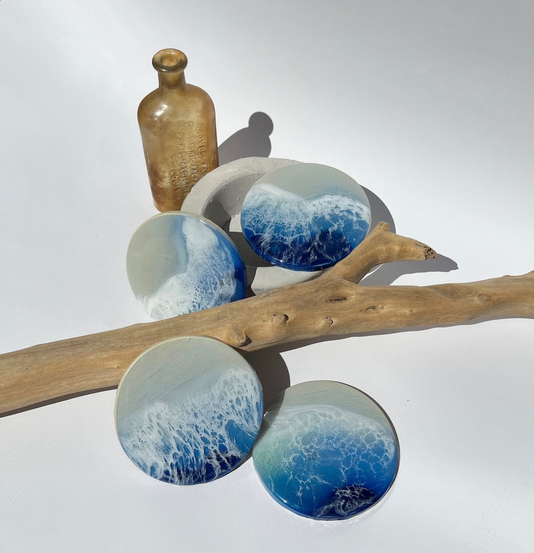 Resin Ocean Coaster Set - Housewarming Gift Beach - Ocean Resin Art ...