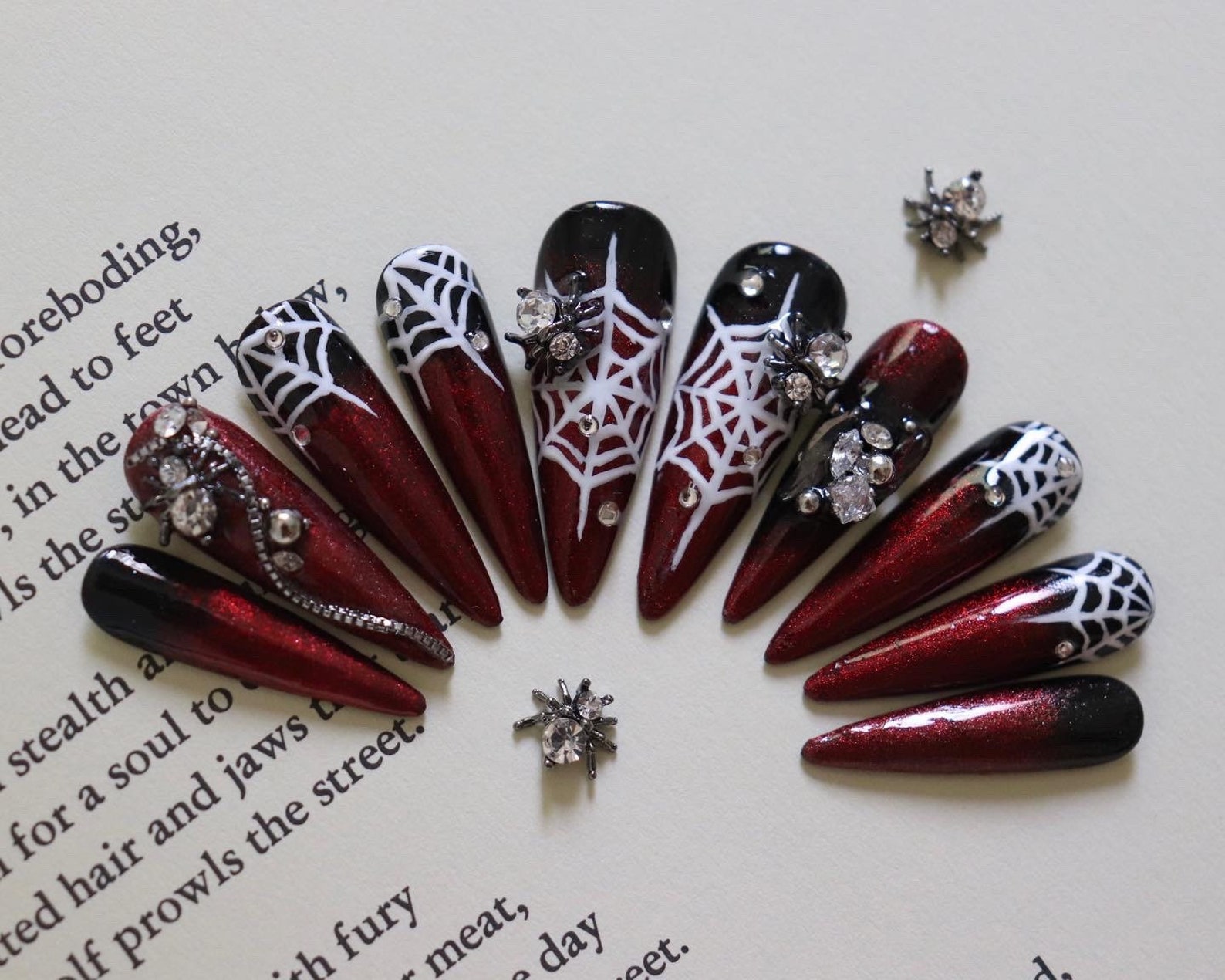 Red and Black Spider Dark Gothic Luxury Long Press-on Nails — 𝔄𝔯𝔞𝔠𝔥𝔫𝔢 ...
