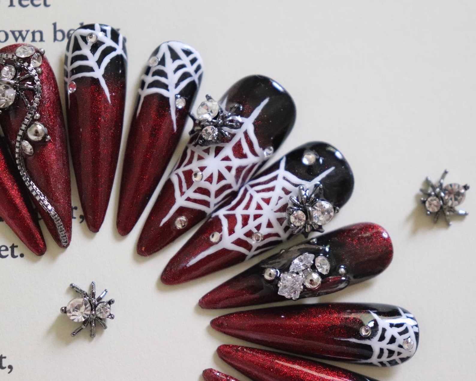 Red and Black Spider Dark Gothic Luxury Long Press-on Nails — 𝔄𝔯𝔞𝔠𝔥𝔫𝔢 ...