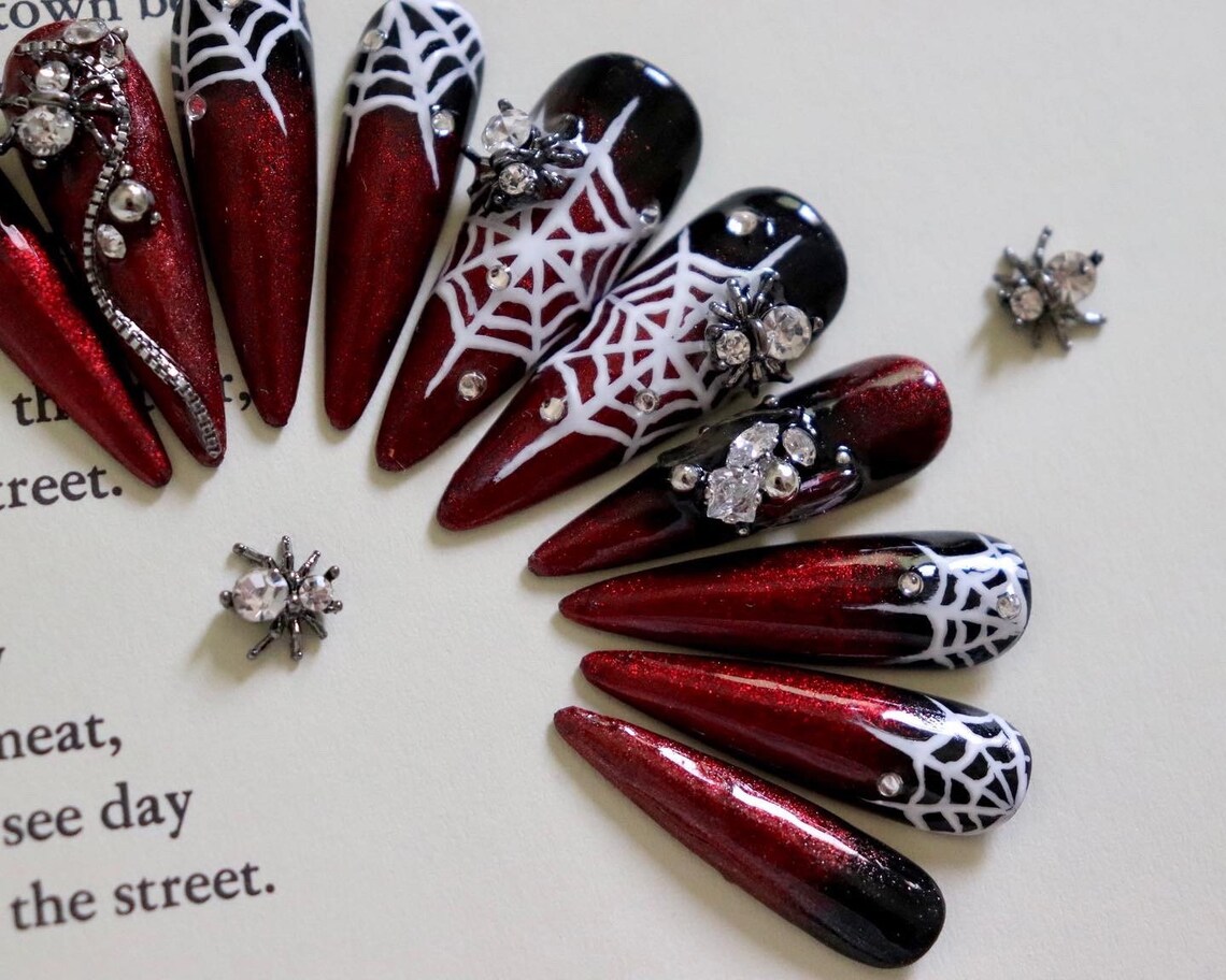Red and Black Spider Dark Gothic Luxury Long Press-on Nails 𝔄𝔯𝔞𝔠𝔥𝔫𝔢 - Etsy