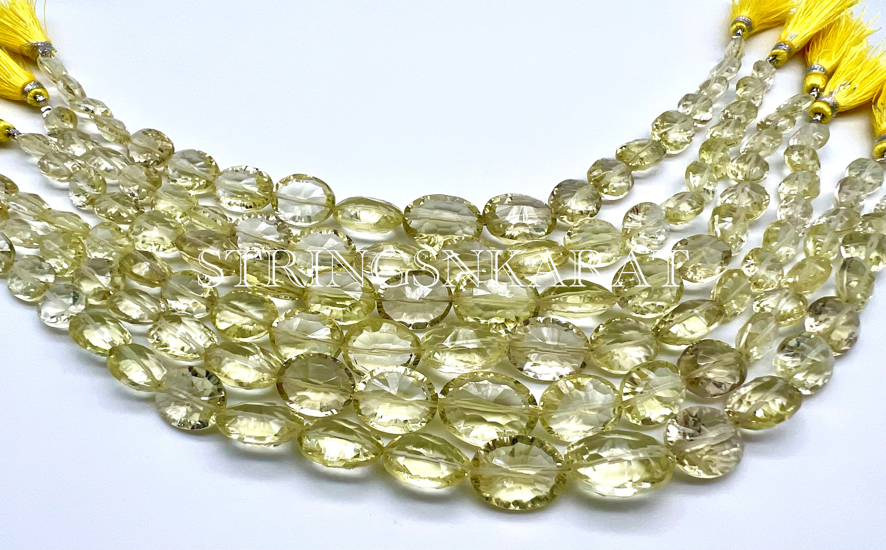 Natural Light Yellow LEMON QUARTZ Beads GORGEOUS Concave Cut Oval Shape ...