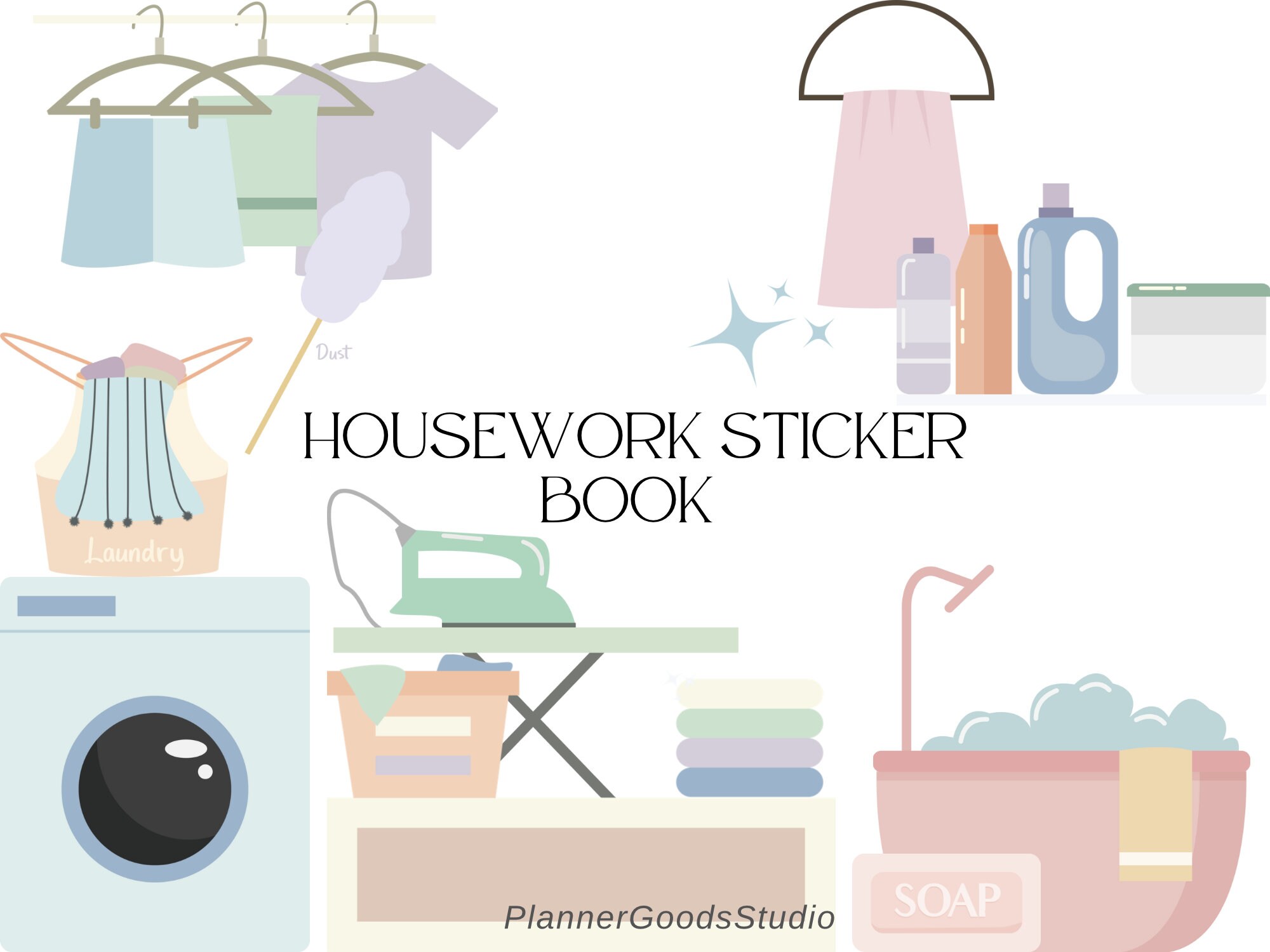 House Chores Digital Sticker, Goodnotes Sticker Packs, Cleaning Sticker ...