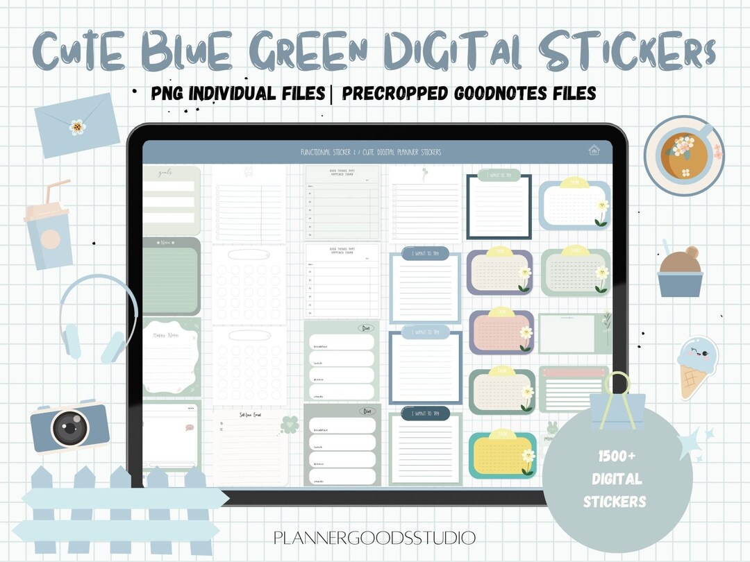 Cute Everyday Digital Stickers, Cute Clipart, Bujo Stickers, Cute Blue ...