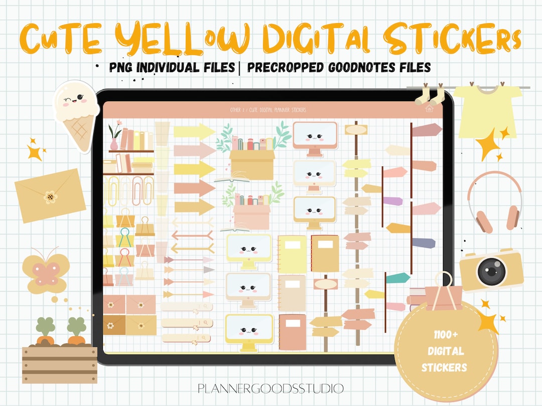 Kawaii Daily Digital Stickers, Cute Everyday Stickers, Kawaii Yellow ...