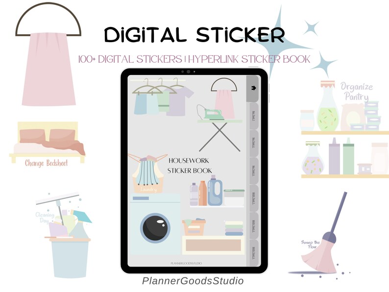 House Chores Digital Sticker, Goodnotes Sticker Packs, Cleaning Sticker ...