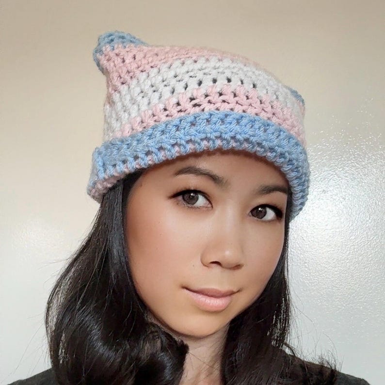 Cat Ear Beanie Transgender Pride Flag Striped Kitty Ear Hat Winter Hat ...