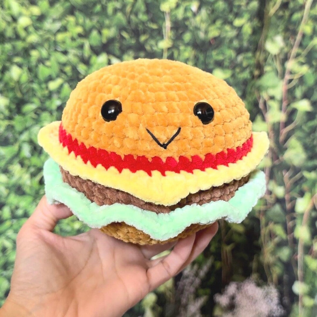 Crochet Cheeseburger Plushie Food Amigurumi Cute Stuffed Food Handmade ...
