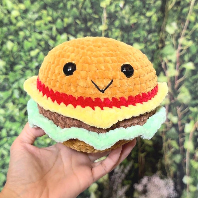Crochet Cheeseburger Plushie Food Amigurumi Cute Stuffed Food Handmade ...