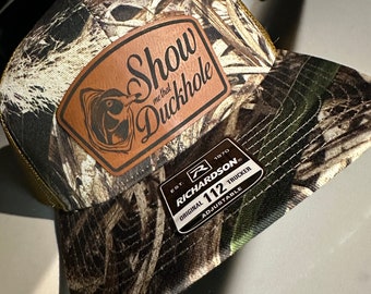 Bottomland Camo Richardson 112 Snapback Trucker Show Me That Duckhole Duck Hunting Leather Patch ...