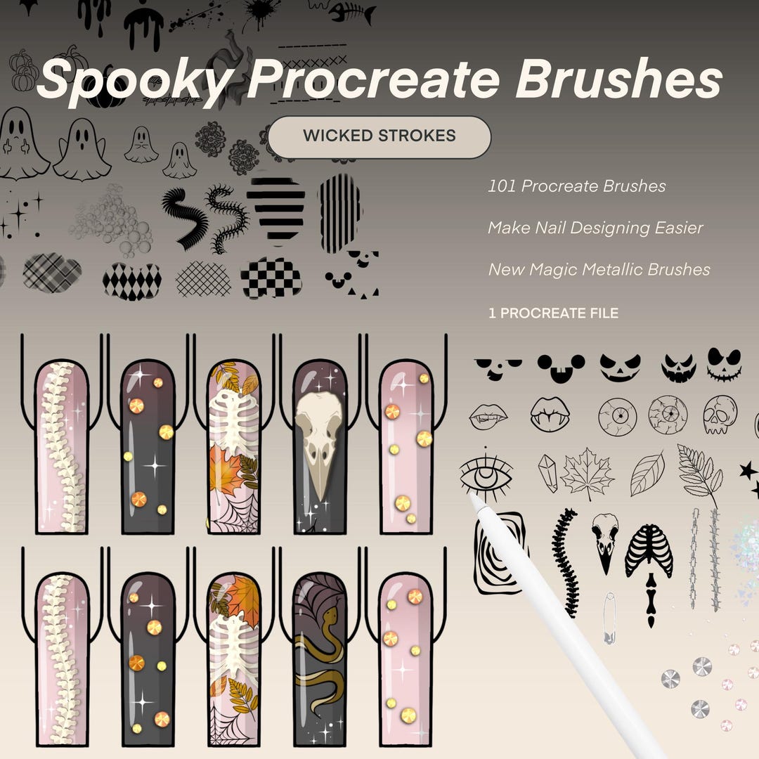 Halloween Procreate Brush Set: Nail Art Design, Metallic & 3D (digital ...