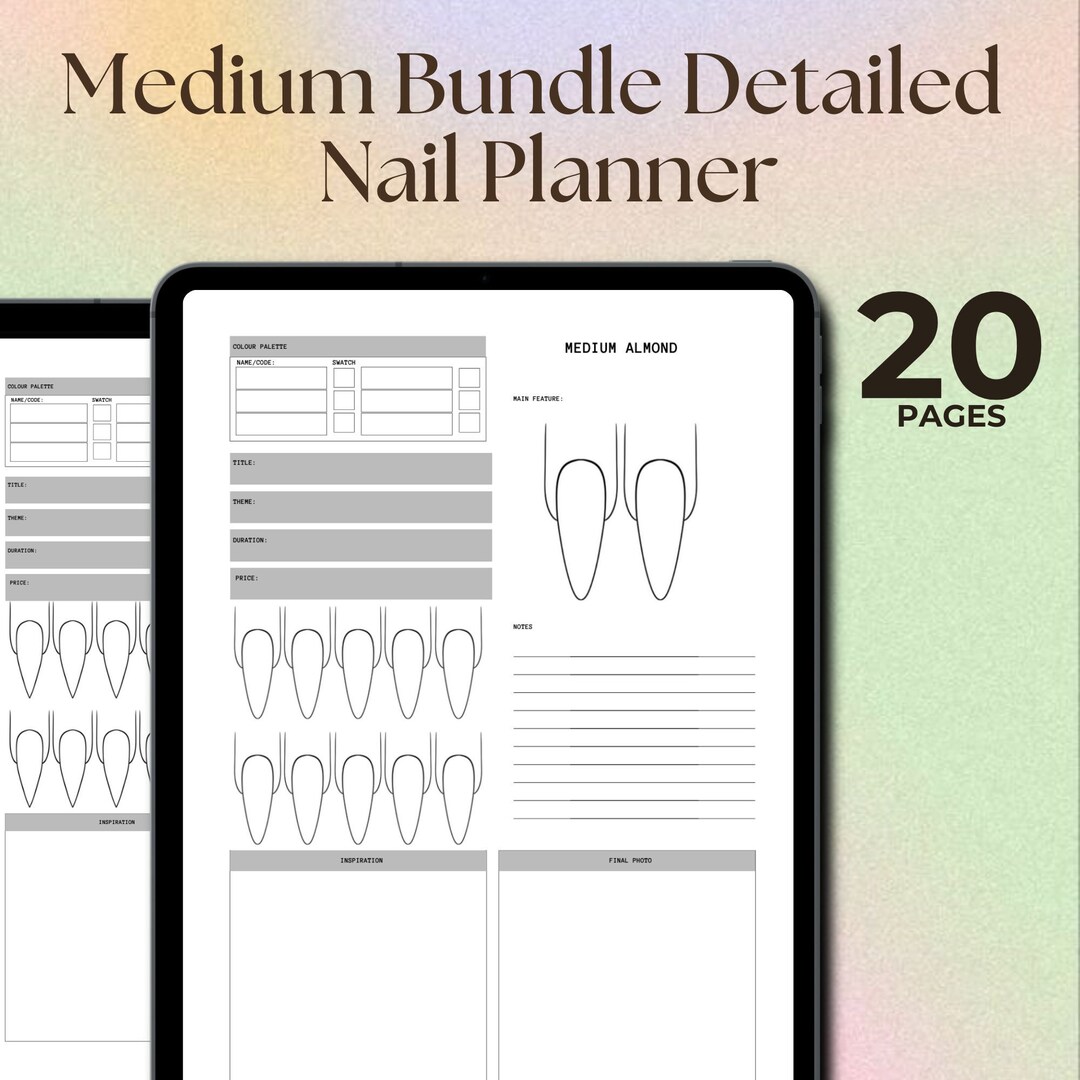 Medium Bundle Detailed Nail Practice Sheet Digital Planner Nail Art ...