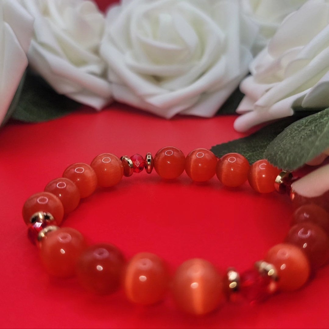 Natural Moonstone Cat Eye, Stone Beaded Bracelet - Etsy