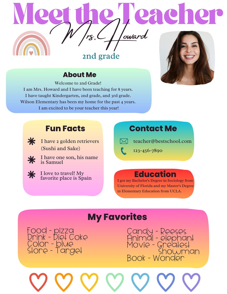 Meet the Teacher Template, Editable Teacher Printable, Rainbow Meet the ...