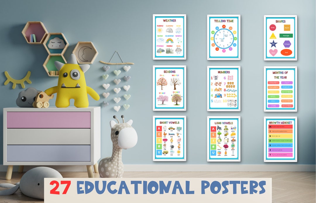 27 Educational Posters, Classroom Decor, Homeschool Decor, Kids Room Decor, Education, Rainbow ...
