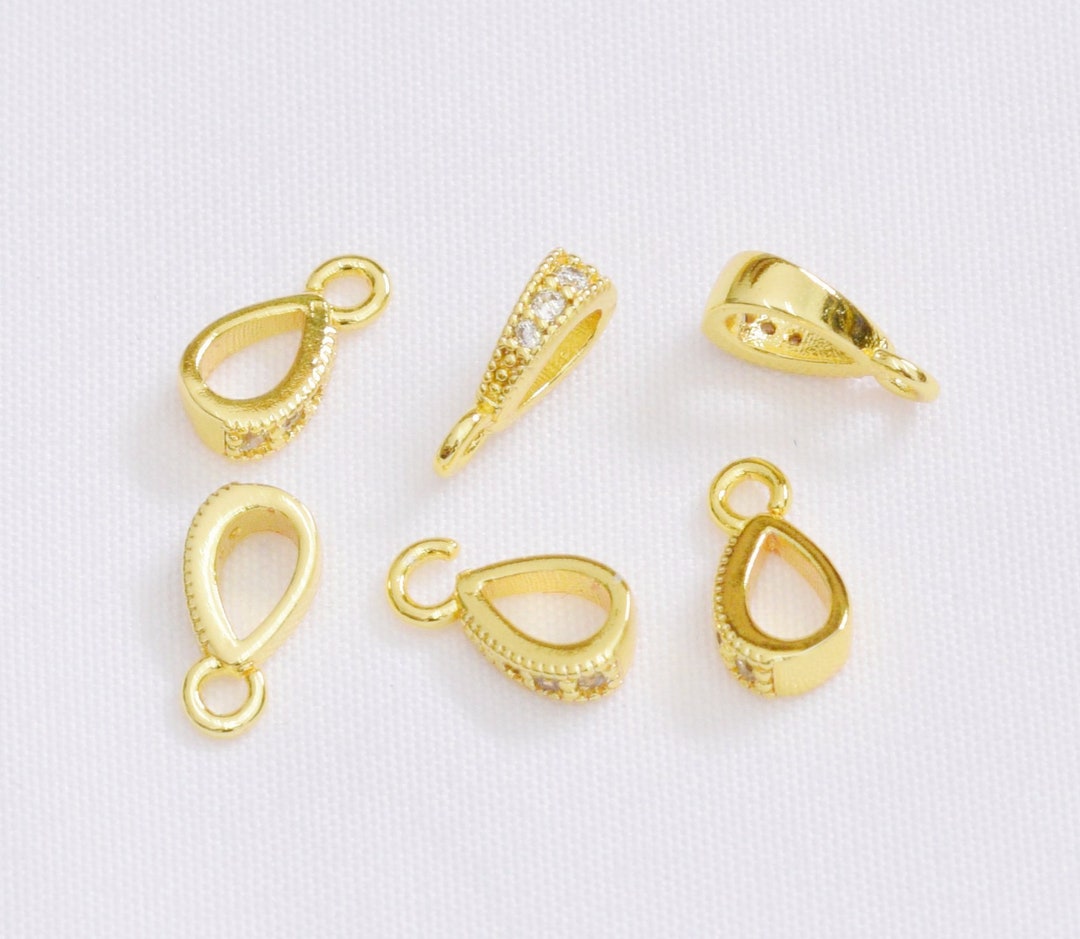 10pcs CZ Pave Open Loop Bails, 18K Real Gold Plated Bail Bead, Pinch ...