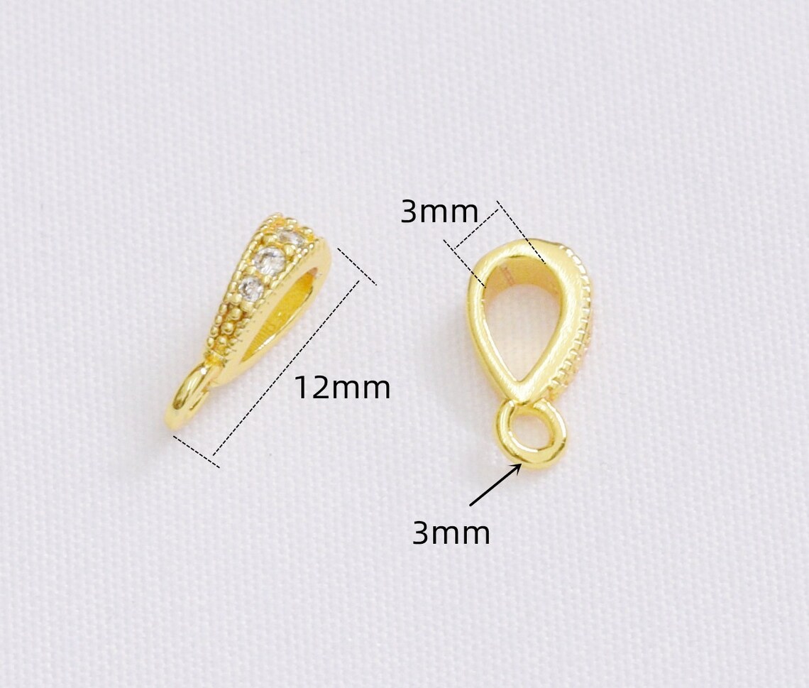 10pcs CZ Pave Open Loop Bails, 18K Real Gold Plated Bail Bead, Pinch ...