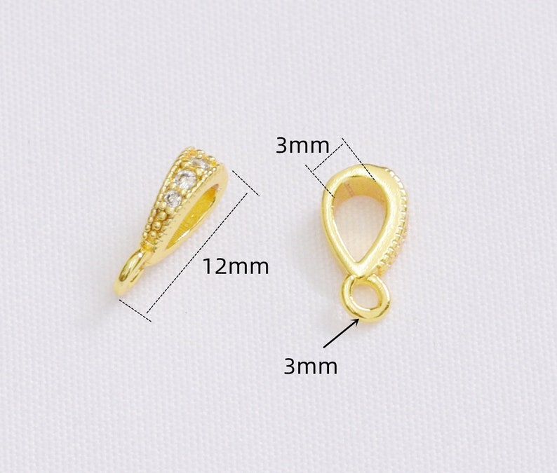 10pcs CZ Pave Open Loop Bails, 18K Real Gold Plated Bail Bead, Pinch ...