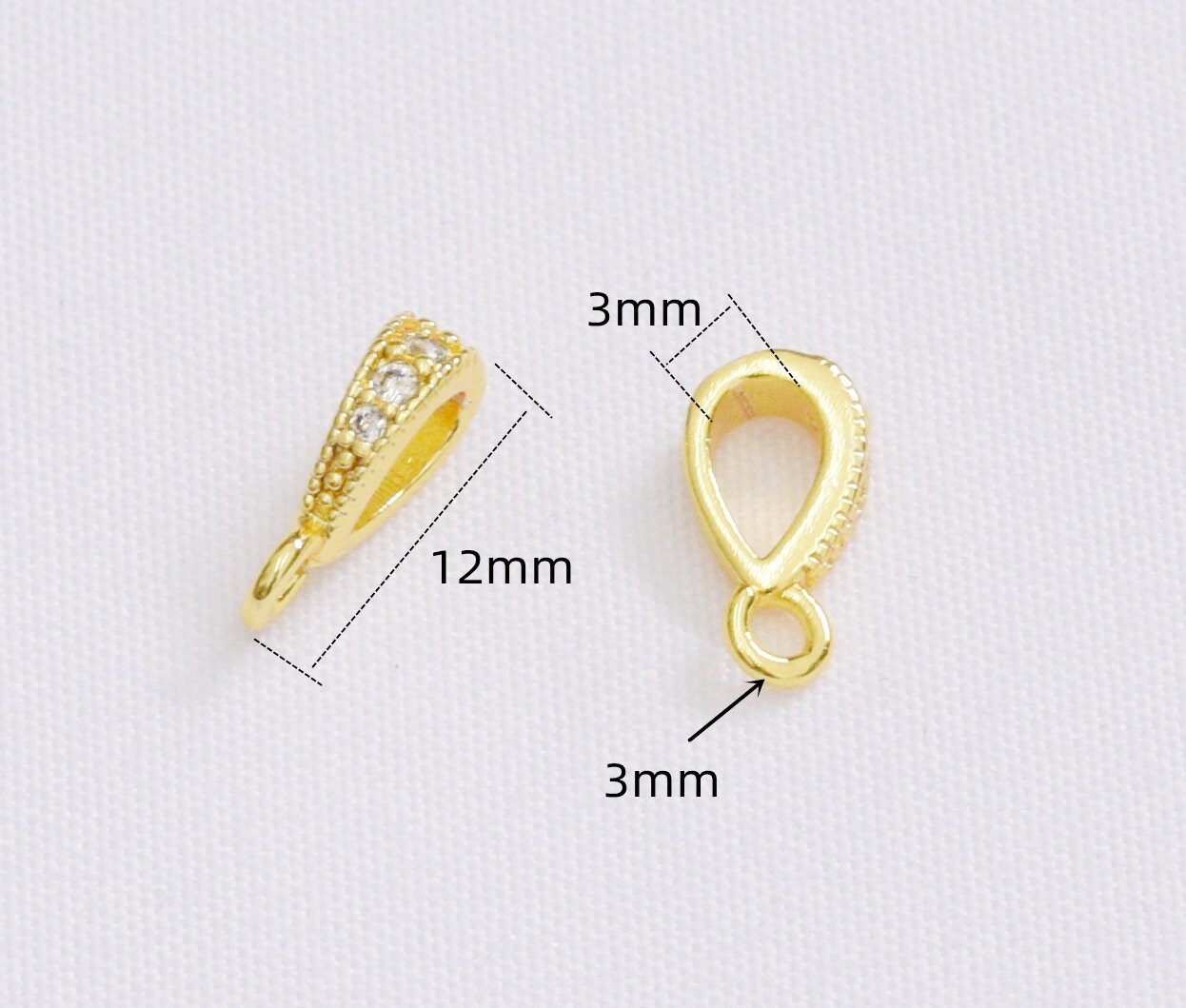 10pcs CZ Pave Open Loop Bails, 18K Real Gold Plated Bail Bead, Pinch ...