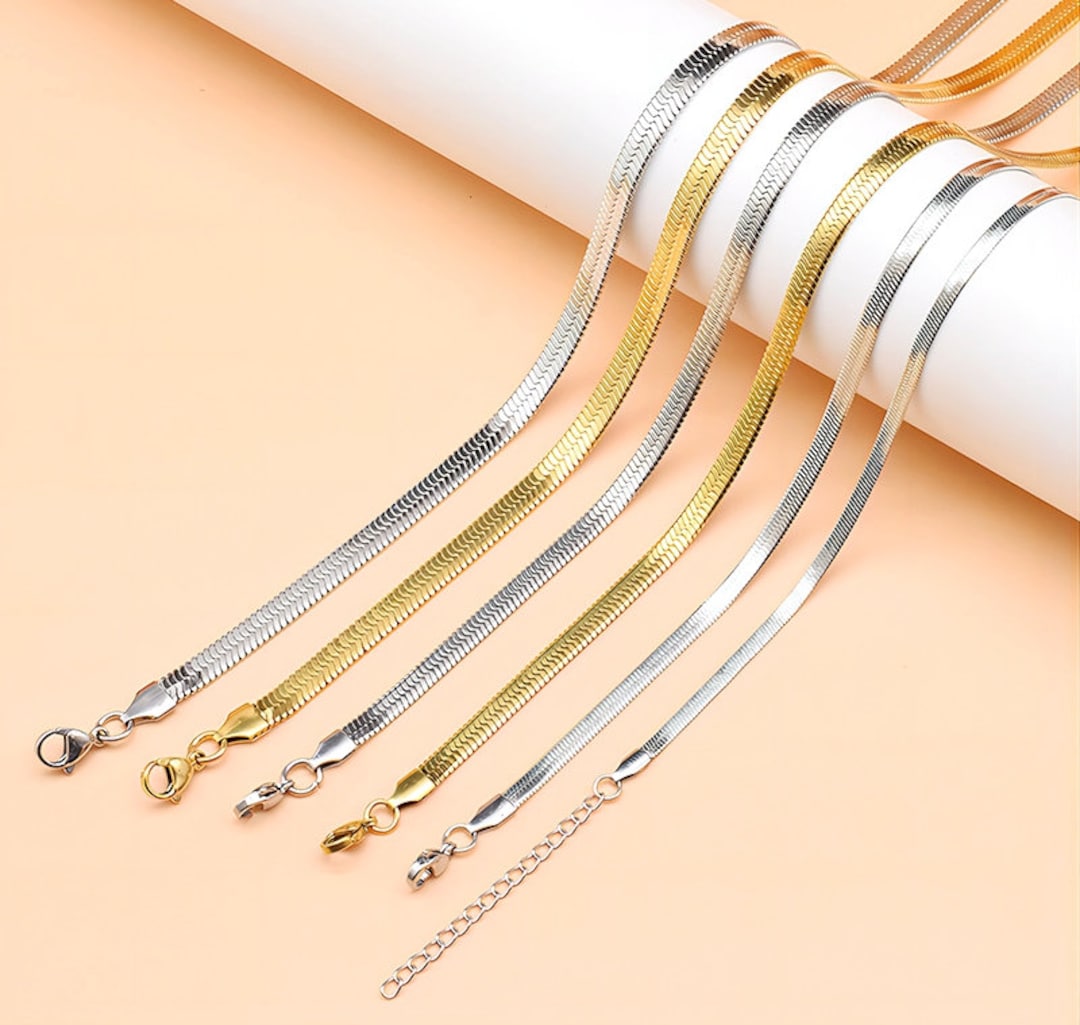Gold Silver Tarnish Free Stainless Steel Flat Snake Chain Necklace ...