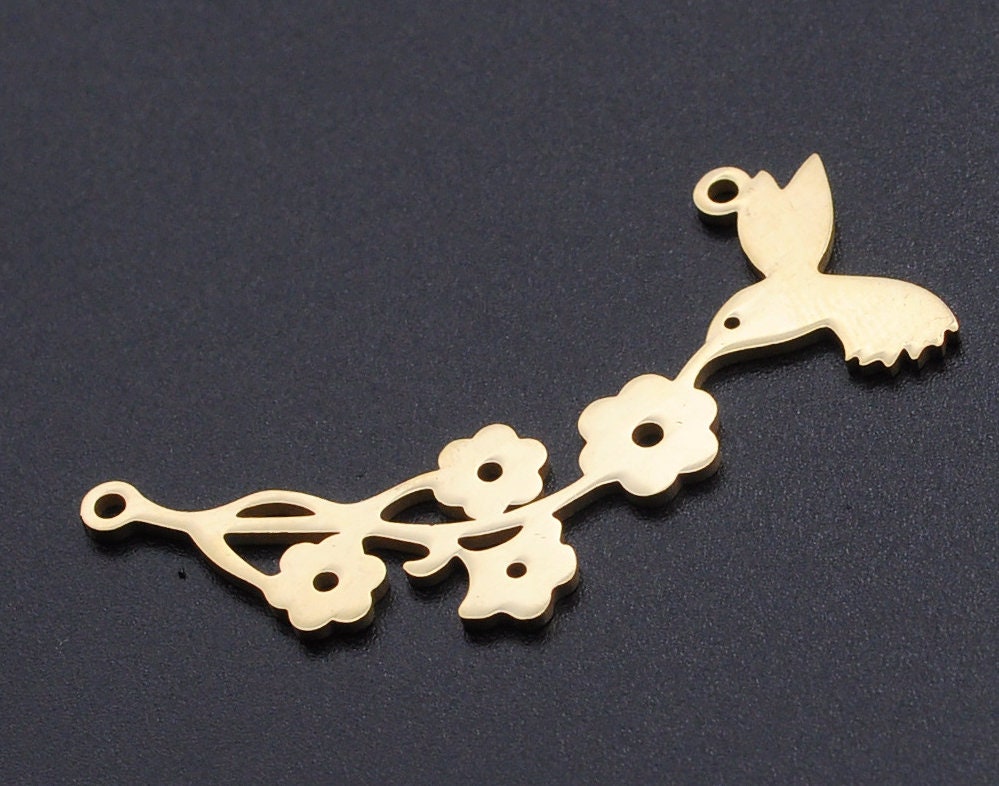 Stainless Steel Laser Cut Hummingbird Pendant, Tree Branch Charms ...