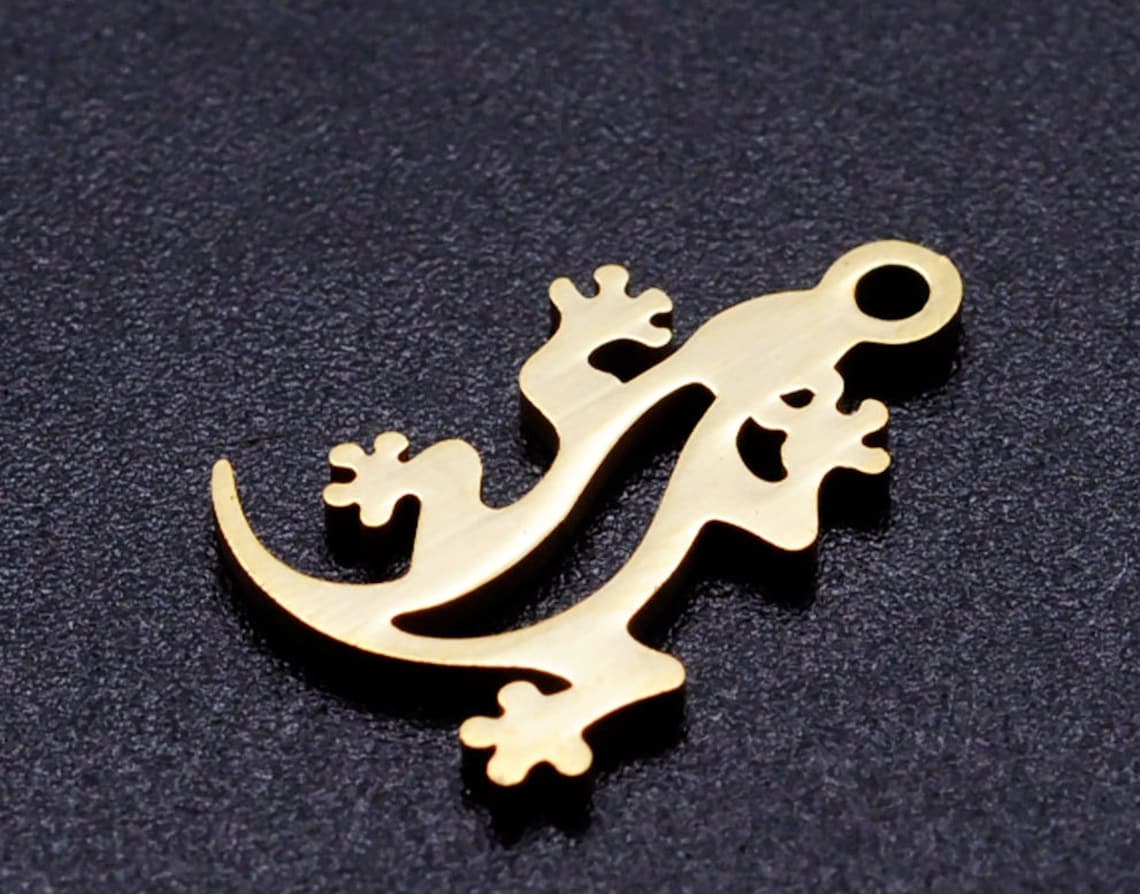 Stainless Steel Laser Cut Lizard Charm, Lizard Pendant, Gold Gecko ...