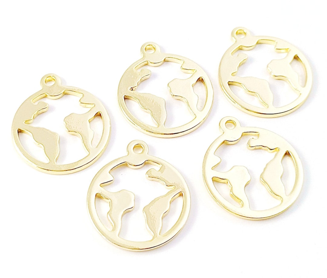 18K Gold World Map Charm, Brass World Map Pendant, Globe Pendant, Earth ...