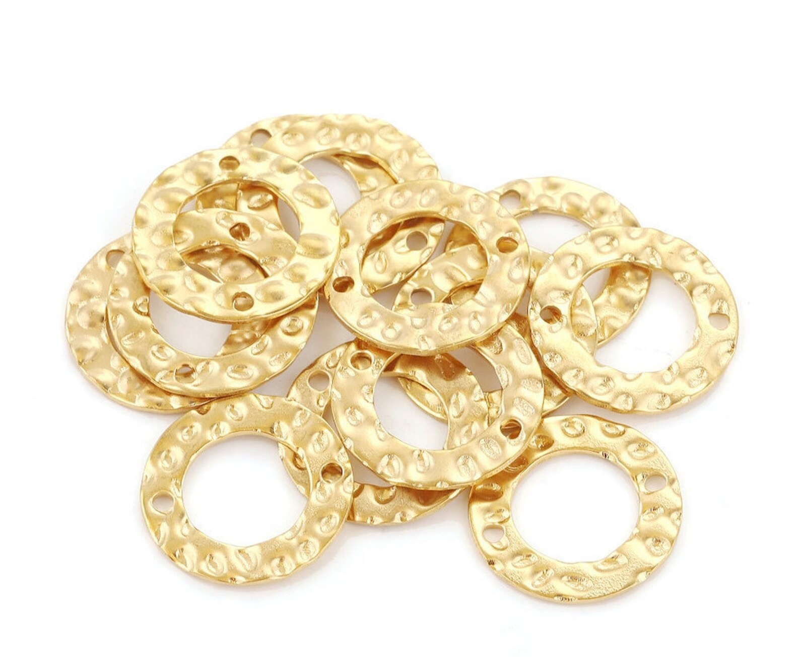 10pcs Stainless Steel Round Ring Pendant, Hammered Circle Charm, Two ...