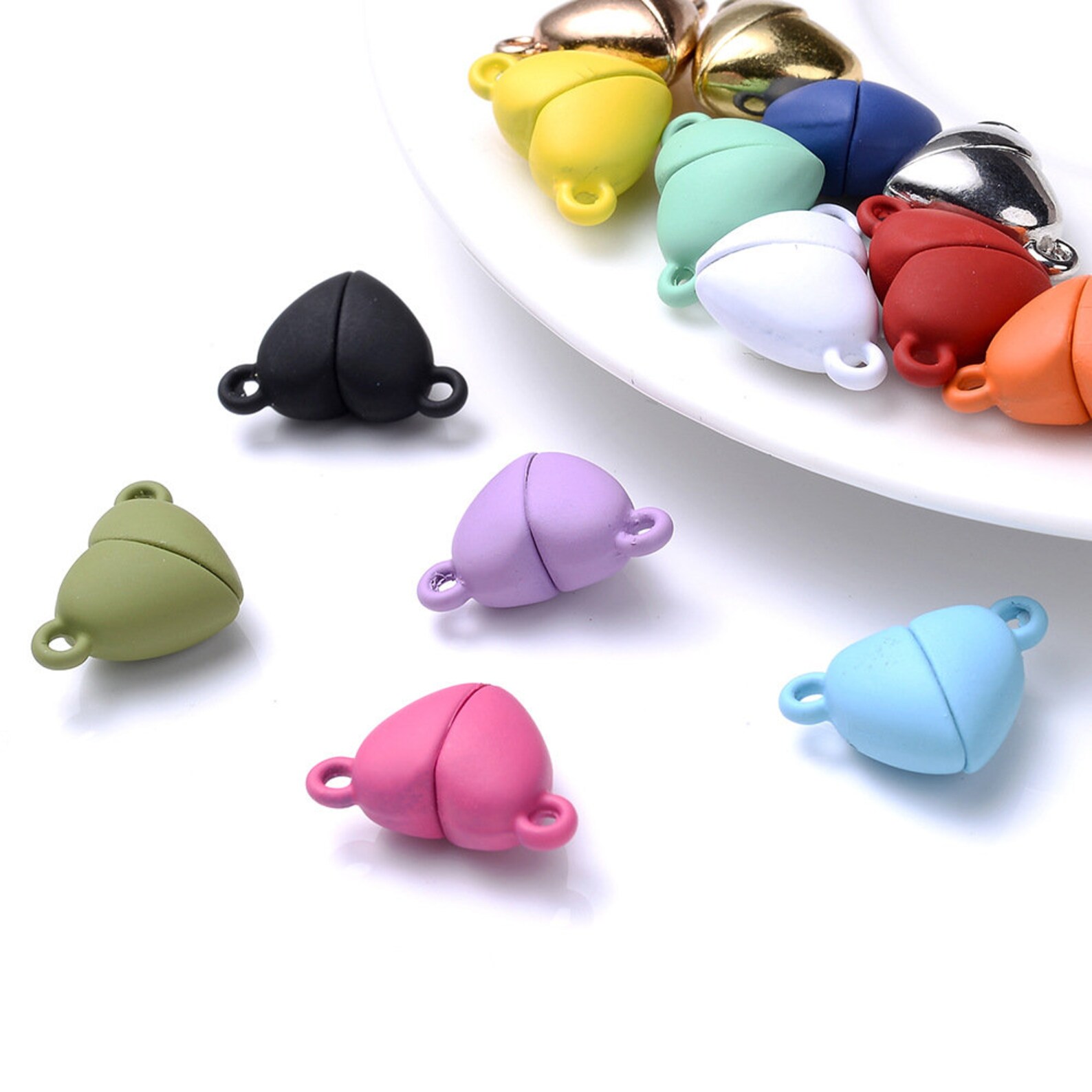 5 Sets Heart Shape Magnetic Clasps, Heart Beads Charms, End Caps, Heart ...