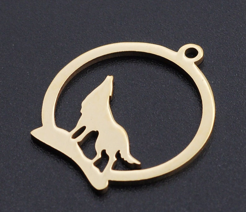 Stainless Steel Laser Cut Wolf Charm, Hallow Round Wolf Pendant, Gold ...