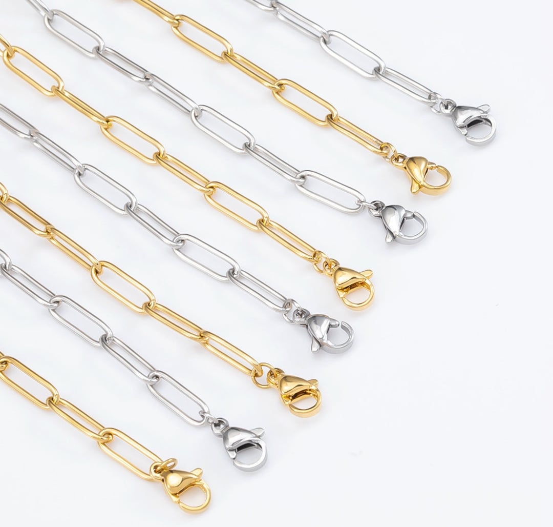 5pcs 12x4mm Stainless Steel Paper Clip Chain Necklace, Gold Chain With ...
