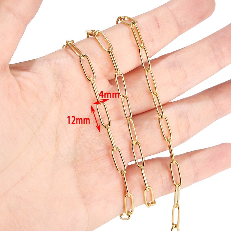 Stainless Steel Paperclip Chain, Soldered Closed Links 12x4x1mm, Gold ...