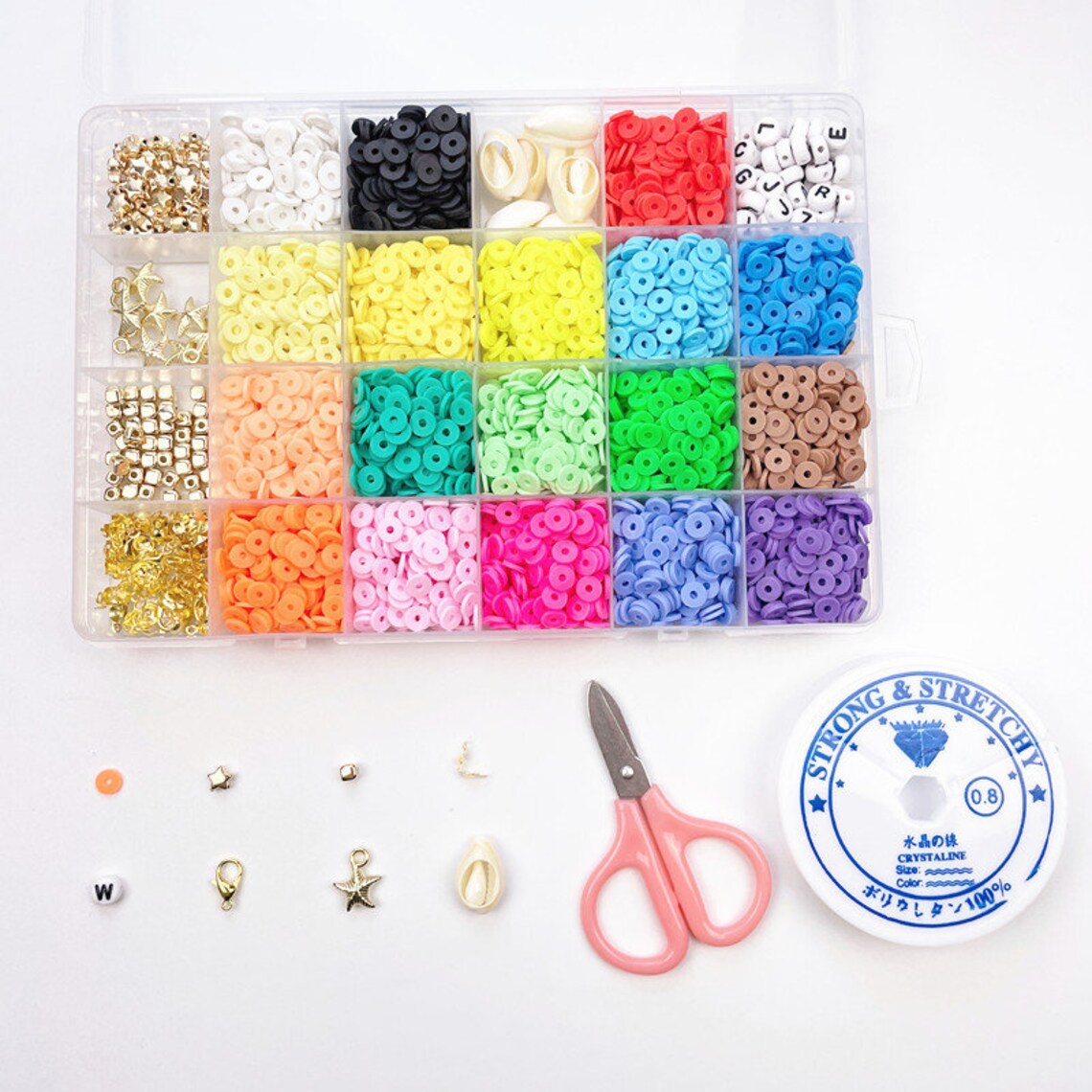 24 Cells Soft Pottery Set, Flat Round Polymer Clay Spacer Beads Kit ...