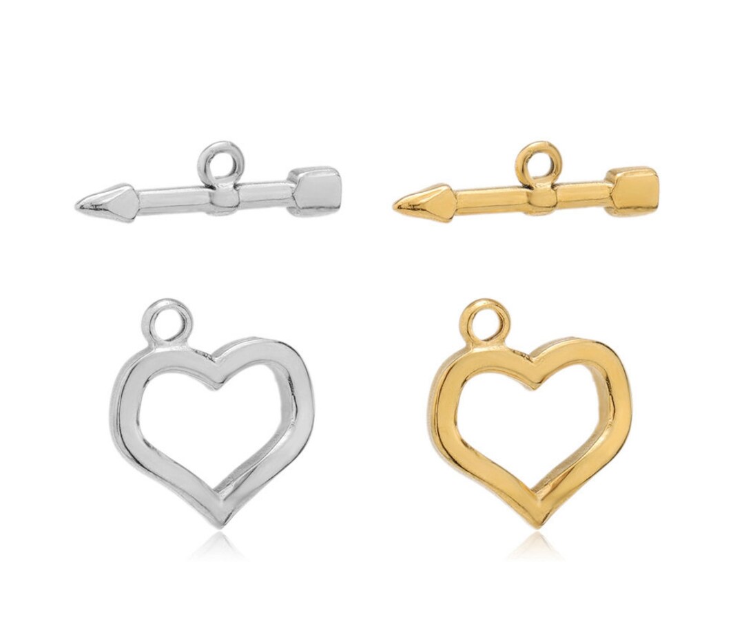 4 Set Stainless Steel Toggles, Heart Shape Toggle, Gold Plated Bracelet ...