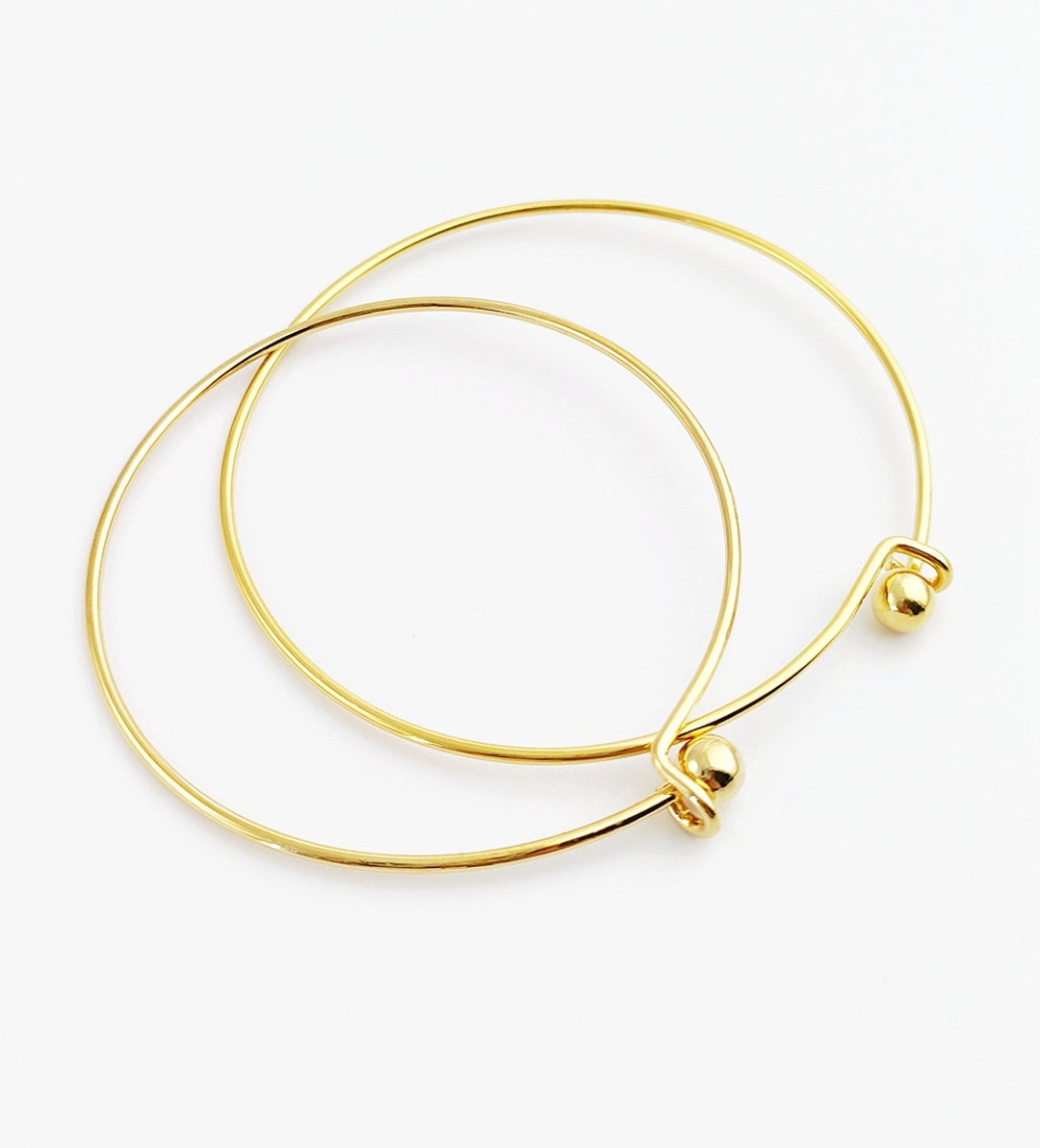 2pcs 24K Real Gold Plated Bangle, Brass Wire Bangle Blank, Ball End ...