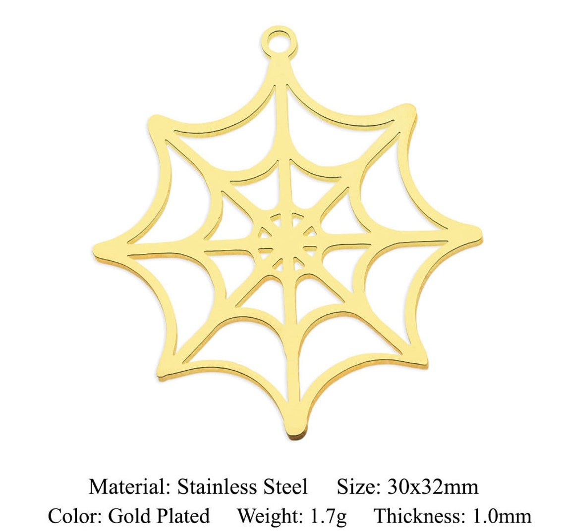 Stainless Steel Laser Cut Spider Web Pendant, Spider Web Charm, Gold ...