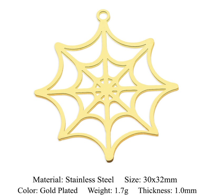 Stainless Steel Laser Cut Spider Web Pendant, Spider Web Charm, Gold ...