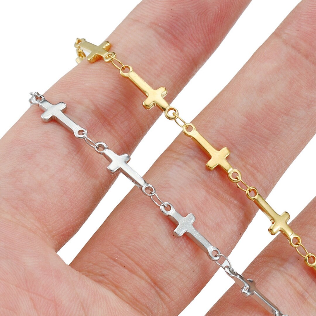 Stainless Steel Cross Chain, 5x11mm Chain, Gold Mini Crosses Link ...