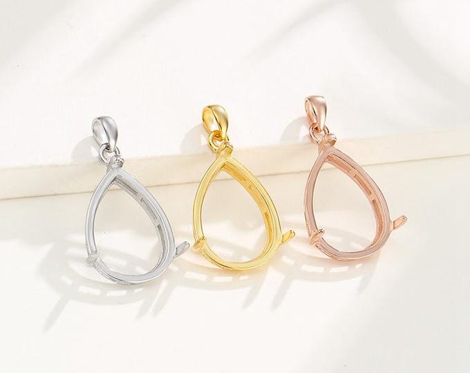 1pcs Multiple Sizes Solid 925 Sterling Silver Pear Shape Cabochon Bezel ...