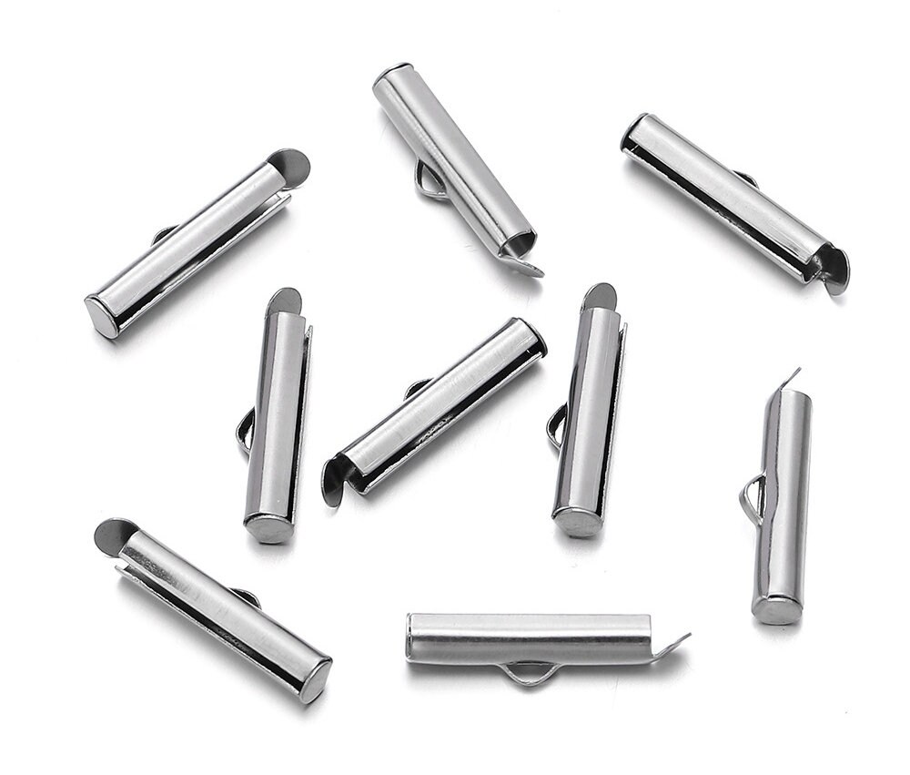 10pcs Stainless Steel Slide on End Clasp Tube Slider End Caps, Tube ...
