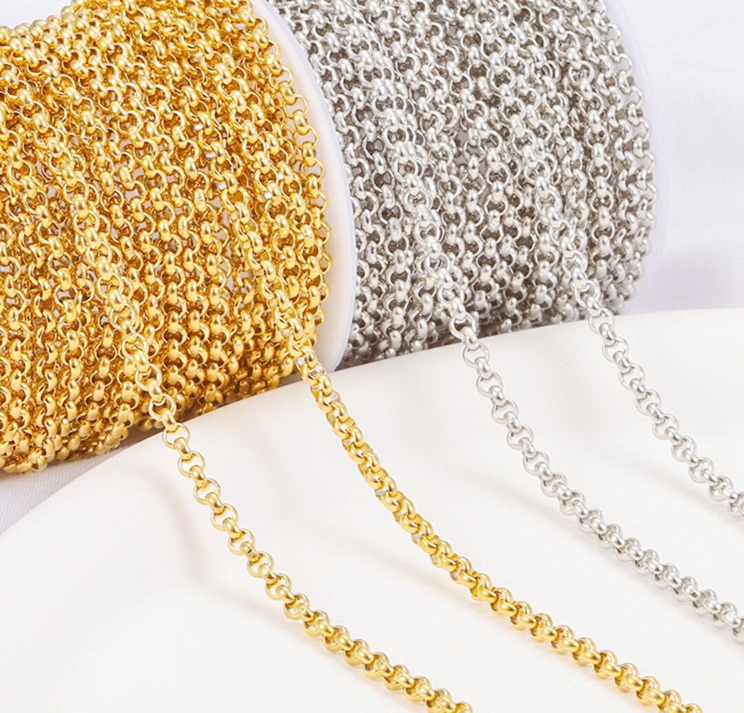 10 Feet Stainless Steel 5mm Rolo Chain, Tarnish Resistant Gold Silver ...