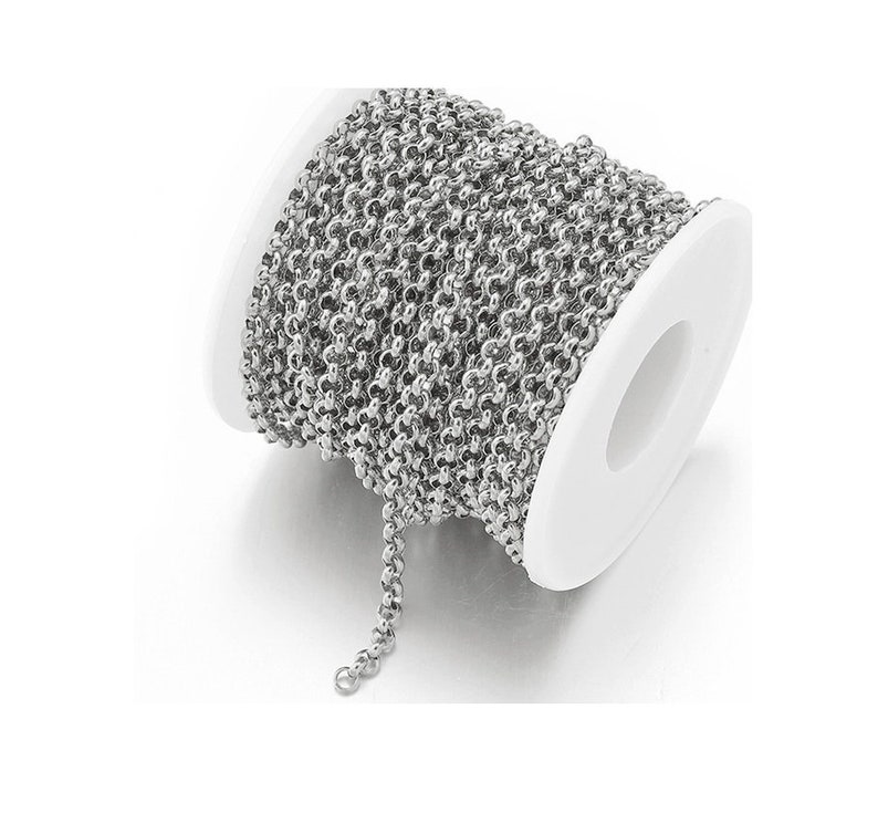 10 Feet Stainless Steel 4mm Rolo Chain, Tarnish Resistant Gold Silver ...