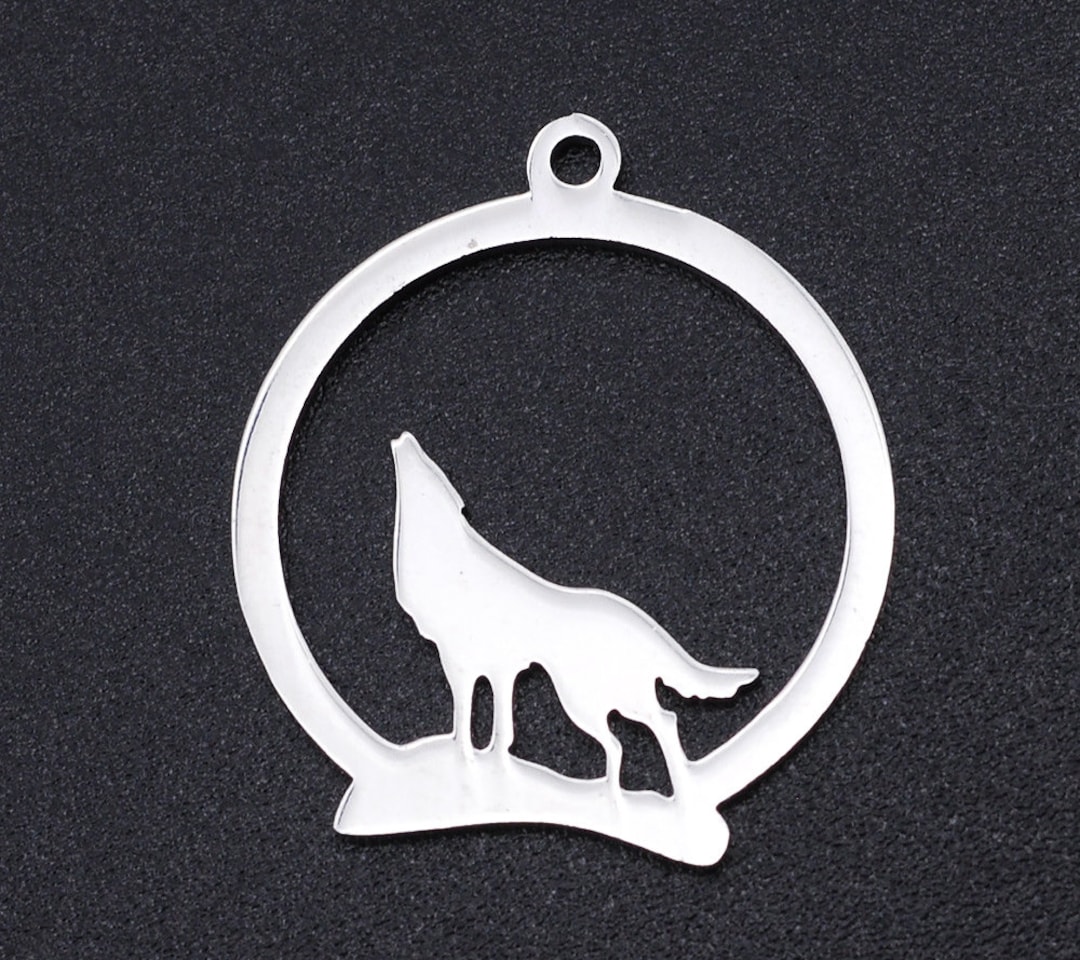 Stainless Steel Laser Cut Wolf Charm, Hallow Round Wolf Pendant, Gold ...
