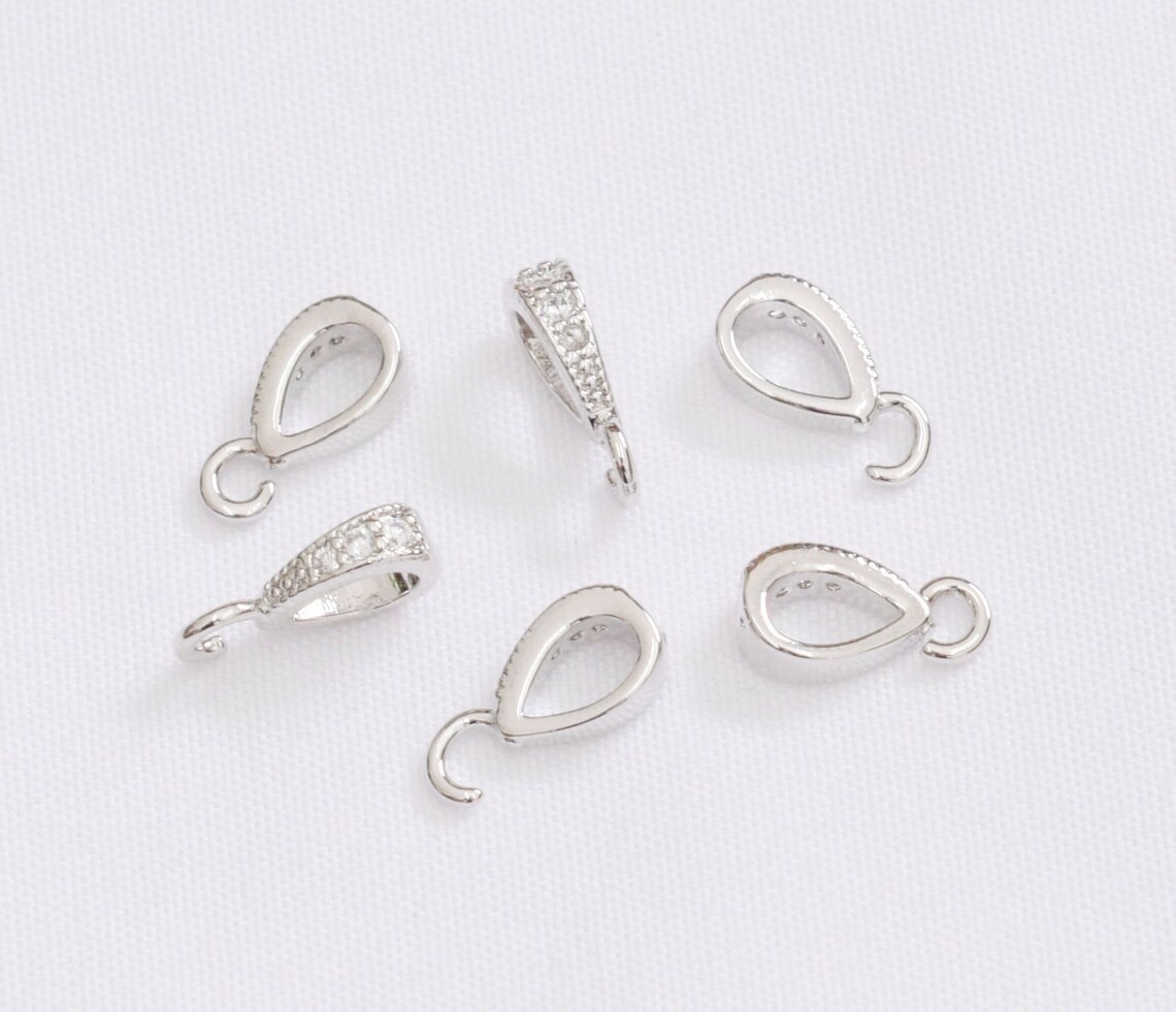 10pcs CZ Pave Open Loop Bails, 18K Real Gold Plated Bail Bead, Pinch ...