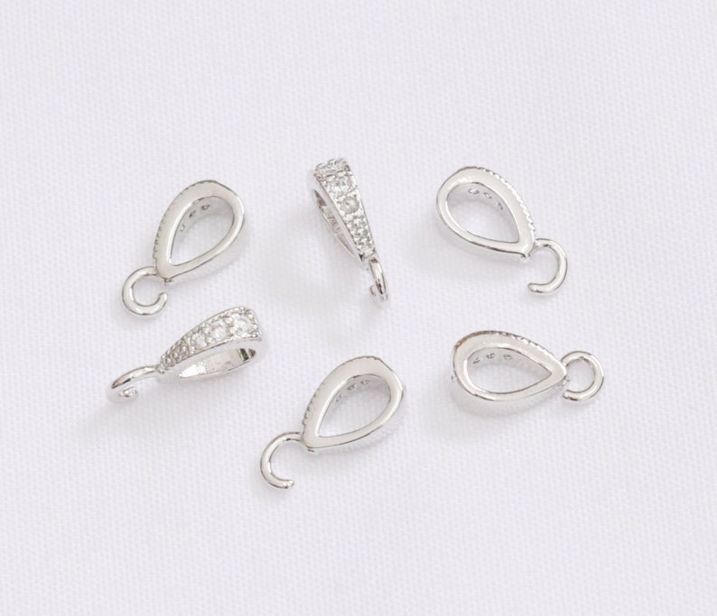 10pcs CZ Pave Open Loop Bails, 18K Real Gold Plated Bail Bead, Pinch ...