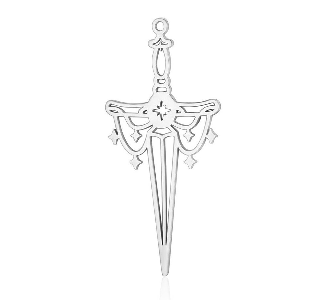 Stainless Steel Laser Cut Sword Pendant, Sword Charm, Silver Gold ...