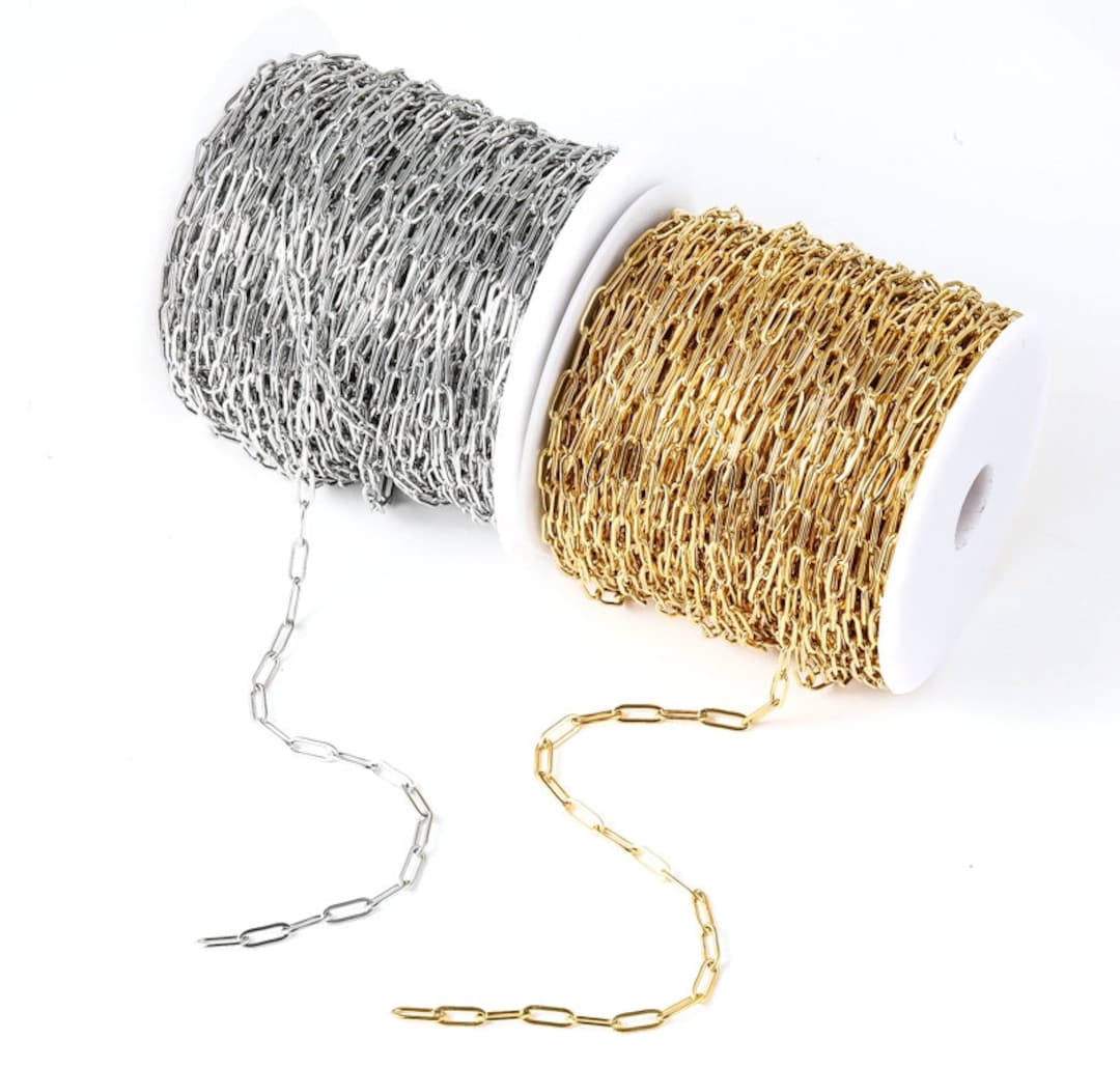 Stainless Steel Paperclip Chain, Soldered Closed Links 12x4x1mm, Gold ...