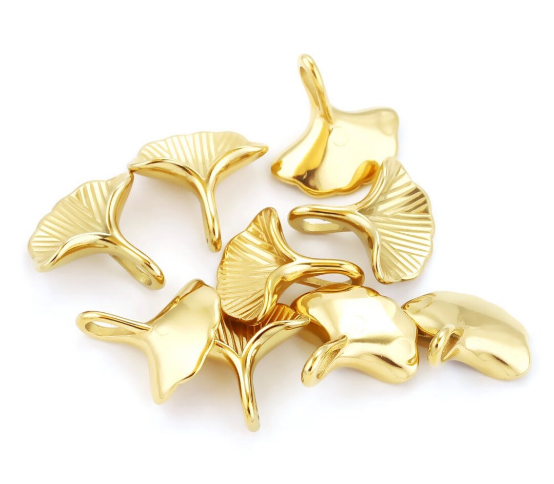 4pcs Stainless Steel Almond Leaf Pendant, Apricot Leaf Charm, 18K Gold ...