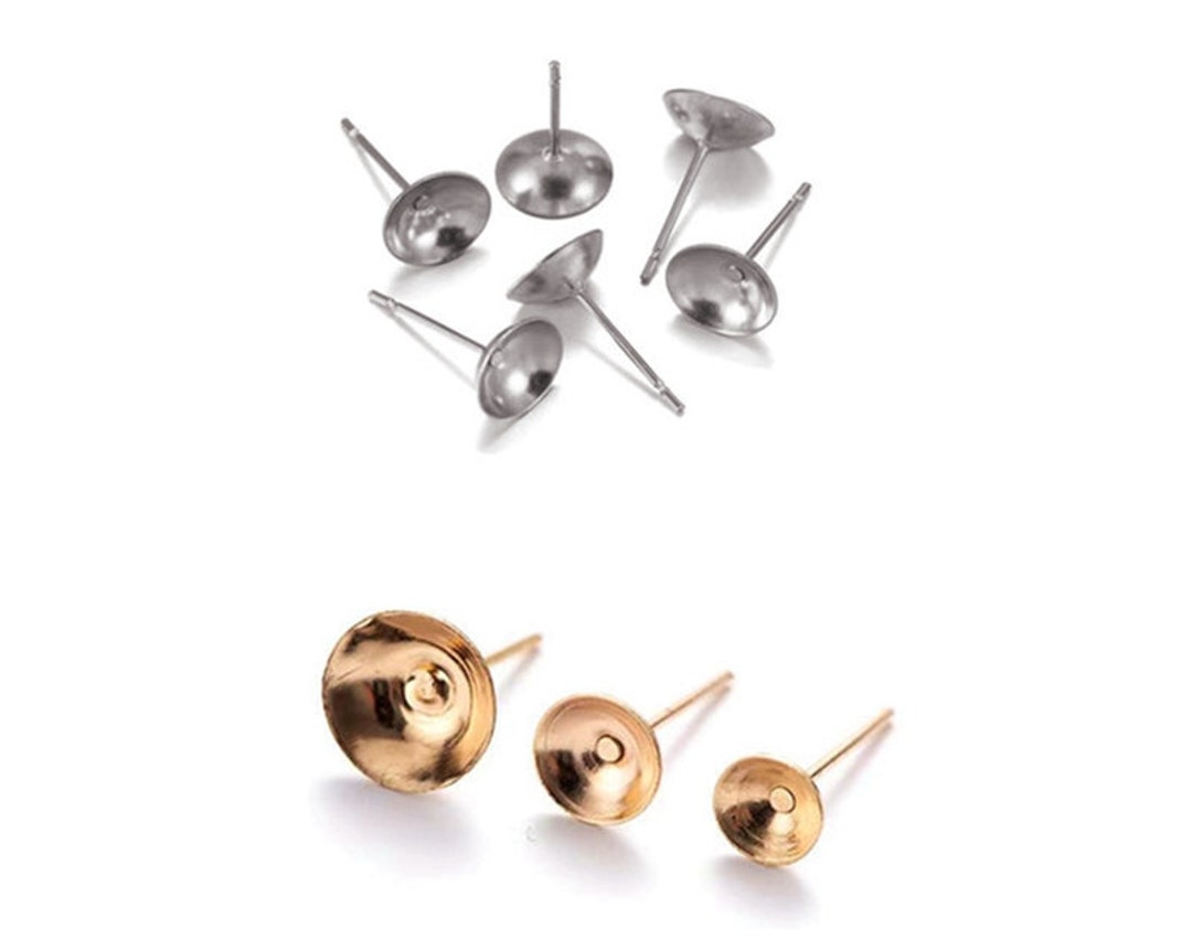 50pcs 3mm 4mm 6mm 8mm Stainless Steel Pearl Setting Posts Earring Stud ...